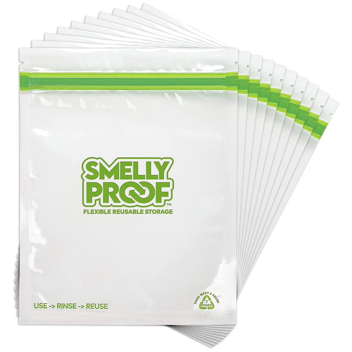 REUSABLE STORAGE BAGS BUNDLE by Smelly Proof - USA Made Easy Clean, Dishwasher-Safe, 3-mils Thick, PEVA & BPA FREE, CLEAR FLAT 20-Pack (10 MEDIUM 6.5" x 7.5", 10 EXTRA SMALL 4" x 3")