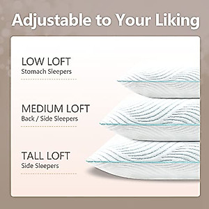 Smilereve Pillows Queen Size Set of 2 Cooling Memory Foam Pillows for Sleeping Adjustable Firm Pillow for Back and Side Sleeper