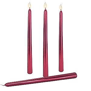 Taper Candles, Dripless Smokeless Long Tall Tapered Candle, Red Glossy Metal Style 10 inch Set of 4 Taper Candles for Wedding Advent Home Decor Dinner Christmas