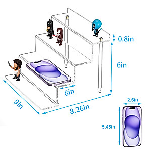 NIUBEE Acrylic Riser Display Shelf, Clear Display Stand for Amiibo Funko POP Figures,4 Tier Cupcakes Stand Perfume Organizer and Storage (9 Inch Small)