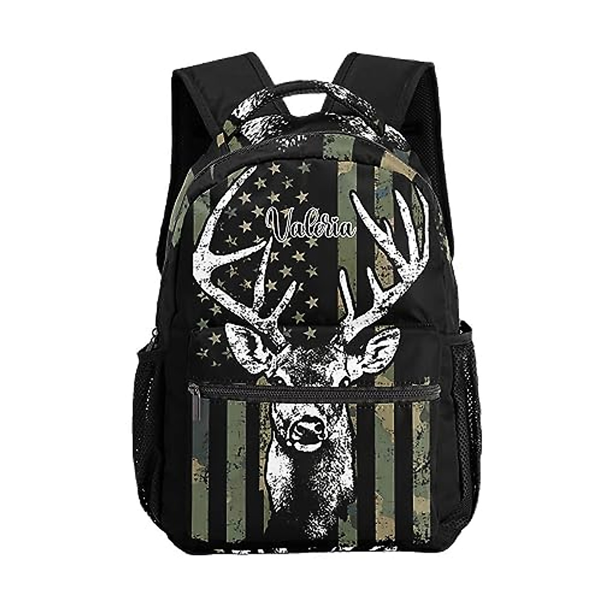 zaaprintblanket Personalized Custom American Flag Camo Antlers Deer Backpack Gifts for Unisex Adult Office Staff Travel Camper
