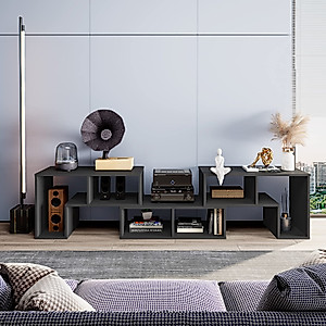 Tangkula 3 Pieces Console TV Stand, Free-Combination Entertainment Center for 50 55 60 65 Inch TV, Minimalist Modern TV Media Stand, DIY Open Storage Bookcase Shelf for Living Room (Black)