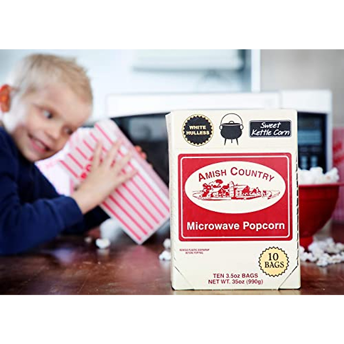 Amish Country Popcorn | Old Fashioned Microwave Popcorn | 10 Bags Sweet Kettle White Hulless | Non-GMO, Gluten Free, Microwaveable and Kosher (10 Bags)