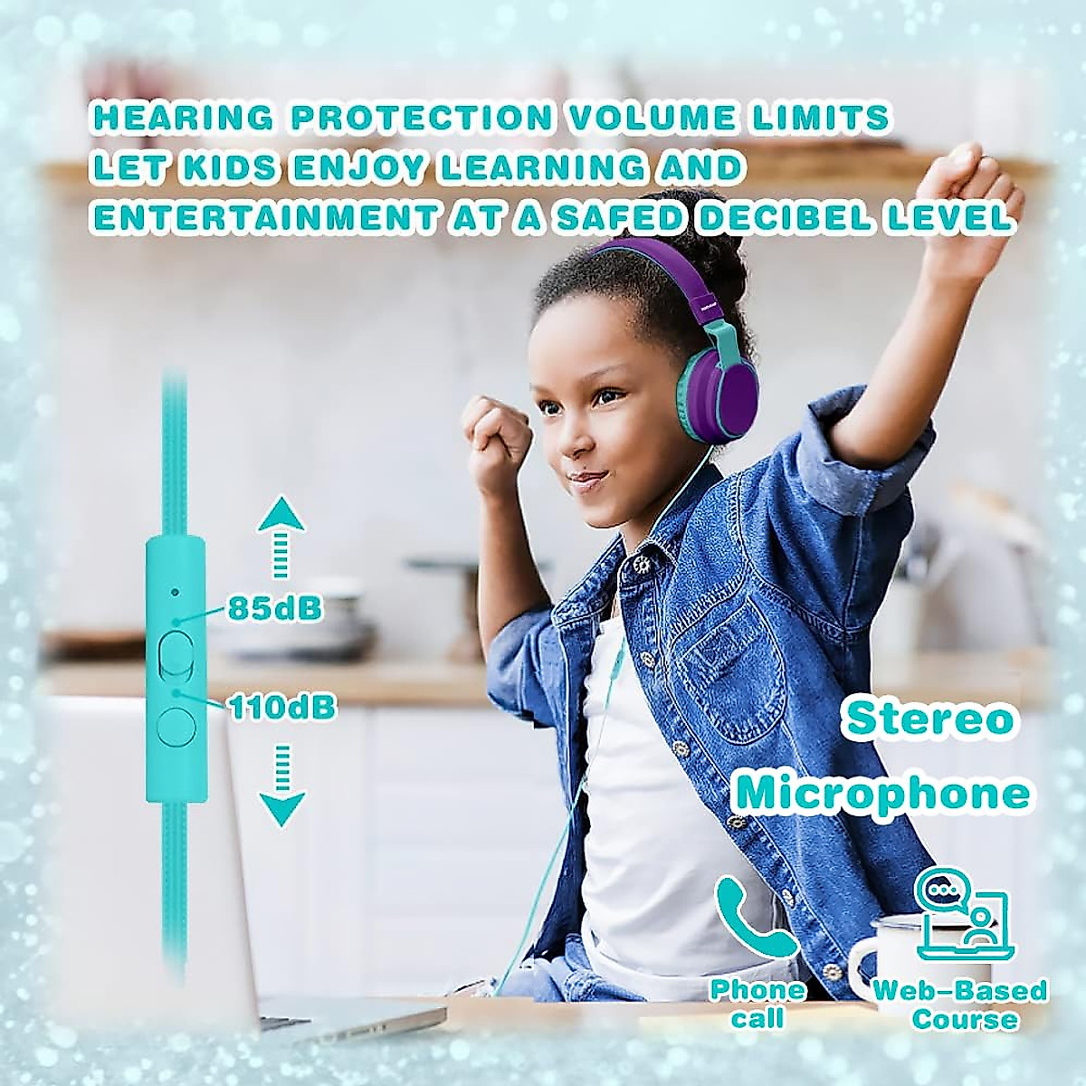 MIDOLA Headphone Kids Volume Limited 85/110dB Wired Over-Ear/On-Earr Foldable Headset with Inline Cable AUX 3.5mm Cord Mic for Boy Girl Child PC Notebook Tablet Purple