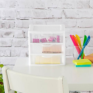 Sterilite 20738006 Small 3 Drawer Unit, White Frame with Clear Drawers, 6-Pack