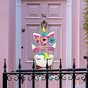 Unicorn Door Hanger - 2-Pack Welcome Sign for Princess Unicorn Themed Party Decoration, Easy DIY Assembly, Girls Birthday Party Supplies