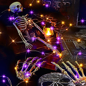 Retisee 8 Pieces Solar Orange and Purple Halloween Fairy Lights 39.37ft String Halloween Lights 120 Led 8 Modes Solar Twinkle Lights Outdoor Waterproof for DIY Balcony Patio Garden Outdoor Decorations