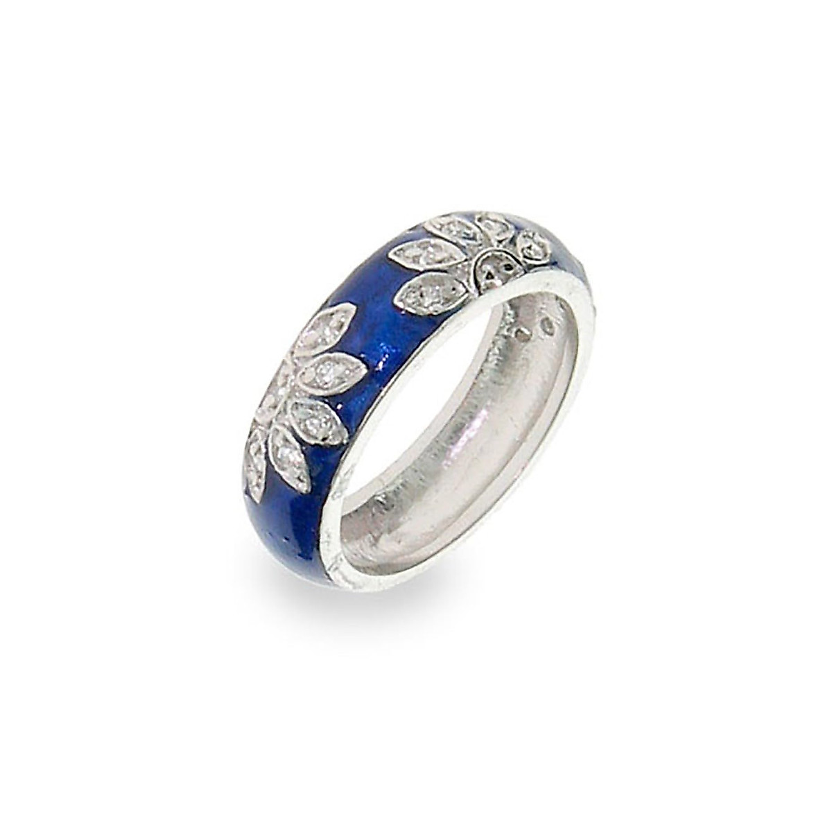 EVE'S ADDICTION Women's Sterling Silver Blue Enamel CZ Daisy Flower Ring (ring size 6) - Sterling Silver Rings for Her - April Birth Month Flower Jewelry - Birthday Gift for Her - Gifts for Mom