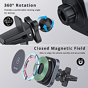 OHLPRO for MagSafe Car Mount Wireless iPhone Charger, Stick on Dashboard Magnetic Phone Holder,15W Fast Charging for iPhone 15/14/13/12/Pro/Pro Max/Plus, 360° Rotable Auto-Align Air Vent, Grey