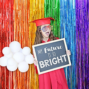 LOLStar Rainbow Foil Fringe Curtains, 2 Pack Rainbow Party Decorations 3.3x6.6ft Tinsel Metallic Streamers Holiday Photo Booth Props Backdrop for Birthday Wedding Engagement Bridal Shower Unicorn