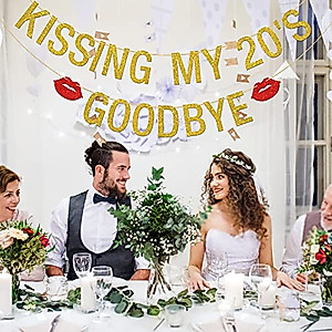 Halawawa Kissing My 20's Goodbye Banner, 20s Goodbye Party Decorations, 30th Birthday Party Bunting Banner Photo Booth Props, Cheers to 30 Years Dirty 30 Party Supplies