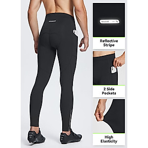 BALEAF Men's Thermal Cycling Pants, 4D Padded Winter Bike Tights Fleece Lined Bicyble Riding Leggings Black L