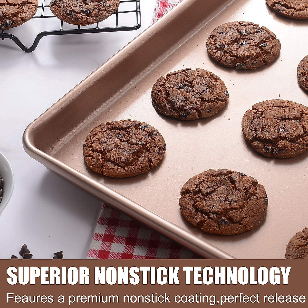 Joho Baking Sheet Pans Cookie Sheet, Deep Baking Pans Nonstick Net, Bakeware Rectangle Cake Pan for Oven,Gold