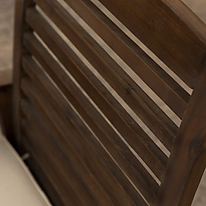 Walker Edison AZOWCHAT3PCDB 3-Piece Acacia Solid Wood Outdoor Patio Conversation Set, Dark Brown