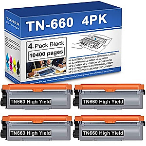 TN660 Compatible TN-660 Black Toner Cartridge Replacement for Brother MFC-L2700DW MFC-L2680W HL-L2300D DCP-L2520DW Printer Toner.(4 Pack)
