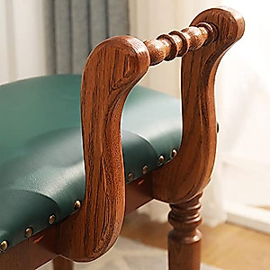 SoOSSN Rustic Vanity Stool with Back,Leather Upholstered Plan Bench Seat Dressing Stool,Wooden Carved Accent Chair Makeup Stool for Bedroom Living Room (Color : F, Size : 16x12x23inch)