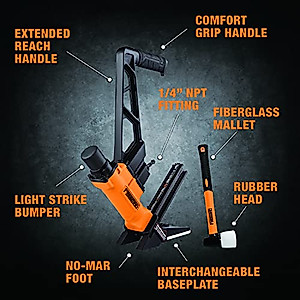 Freeman G2F18GLCN 2nd Generation Pneumatic 18-Gauge 1-3/4" L-Cleat Flooring Nailer with Flooring Mallet, Interchangeable Base Plates, and 1/4" NPT Air Connector