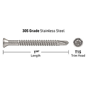 DeckWise #7x1-5/8" Self-Tapping Screws for Metal Joists, 410 Stainless Steel T15 Deck Screws Cover 100 Sq. Ft. of Decking (350 Pack)
