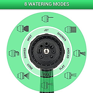 NGreen Garden Hose Sprayer Nozzle - Water Spray with 8 Adjustable Patterns, Impact Resistant and Non-Slip for Watering Plants, Pets Bathing and Cleaning,Car Washing