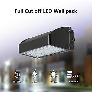 Sokply Full Cutoff LED Wall Pack Light 45W(300W Eqv.), 5000K 120-277V Full Cutoff Flood Light Dimmable, IP65 UL Listed Outdoor Wall Pack Light for Parking Lot, Alleyways, Warehouse