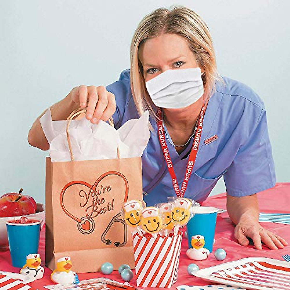 4E's Novelty Nurse Gift Bags (12 Pack) Large 12" Kraft Paper Bag Bulk - National Nurse Appreciation Day. For Doctors Healthcare Hospital Worker Party Favors Goody Bag