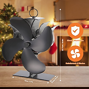 DOMAS 4-Blade Heat Powered Stove Fan for Wood / Log Burner/Fireplace increases 80% more warm air than 2 blade fan
