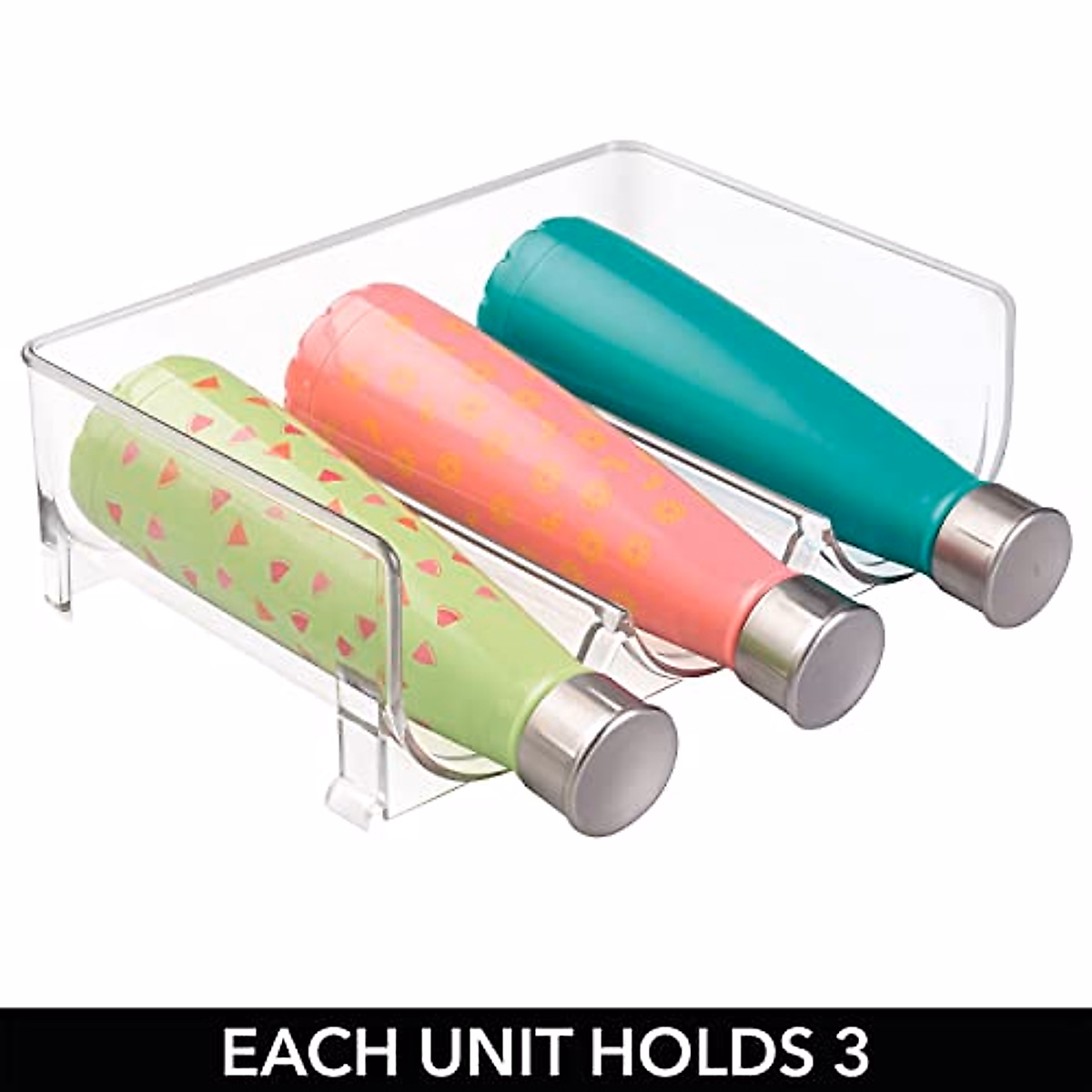 mDesign Stackable Plastic 3 Bottle Refrigerator Wine Rack - Kitchen Storage Organizer for Champagne, Wine or Water Bottles - Stacking Wine Organizer for Fridge - Ligne Collection - 8 Pack - Clear