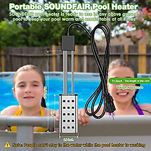 Soundfair Immersion Water Heater for Boiling Bathtub Water, Heavy Duty Submersible Bucket Water Heater with Metal Guard Cover to Heat 5 Gallons of Water in Minutes - U.S. Version