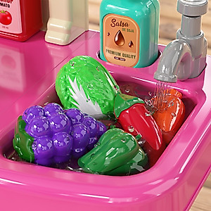 TEMI Pretend Food Kitchen Toys for Kids Ages 4-8, Kitchen Set for Toddlers 1-3, Play Kitchen Accessories w/Real Sounds Light, for Boys, Girls