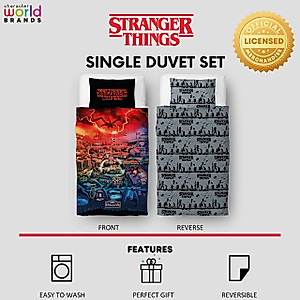Stranger Things Character World Official Single Duvet Cover | Hawkins Town Map Design, Reversible Easy Care Bedding 2 Sided Duvet Quilt Set with Matching Pillow Case, Multicolour Print