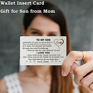CINRLLA Son Engraved Wallet Card Gifts, Son Birthday Card Gifts, College Graduation Gifts for Son, Wedding Anniversary Christmas Gifts from Mom to Son, WCD04