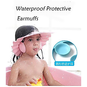 Anller 3 Pieces Baby Shower Cap, Soft Adjustable Bath Shampoo Cap with Ear Protection, Funny Cartoon Bathing Cap for Children, Kids and Toddlers(Pink+Blue+Yellow)
