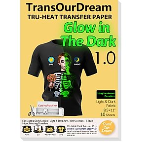 TransOurDream Heat Transfer Paper for Dark T Shirts (10 Sheets, 8.5x11'') GLOW IN THE DARK Iron on Transfers Paper Printable Heat Transfer Vinyl for Inkjet Printer