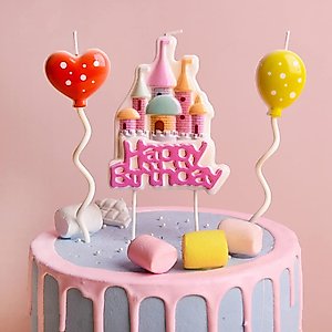 Castle Happy Birthday Candle Set,Fairy Tale Theme Baby Kids Children Happy Birthday Candles,Party Supplies,Cake Decoration (Pink)