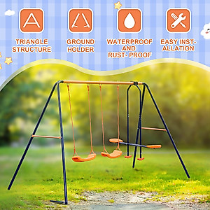 Nova Microdermabrasion Outdoor Swing Sets for Backyard, 440lbs Load Capacity Swing Stand with 2 Seats and 1 Swing Glider, Heavy Duty A-Frame Metal Outdoor Swing Set for Kids