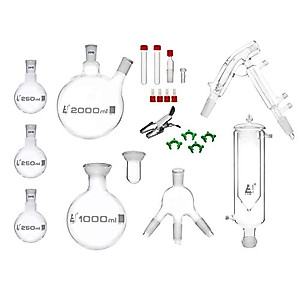 Short Path Distillation Set, 21 Piece - ASTM Type I, Class A - Borosilicate 3.3 Glass - Glassware Only - Eisco Labs