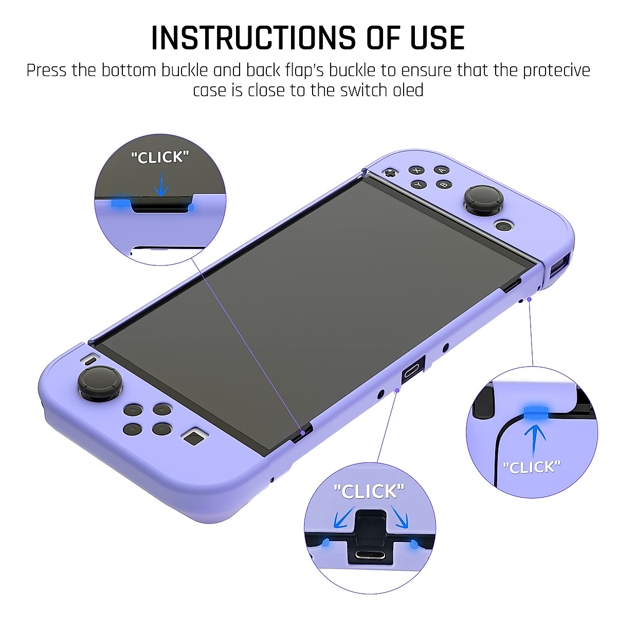 FANPL Flip-type Case Compatible with Nintendo Switch OLED Model, Hard PC Cover for Switch OLED and Joy Con Controller, Protective Case with Screen Protector and 4 Thumb Grip Caps (Purple)