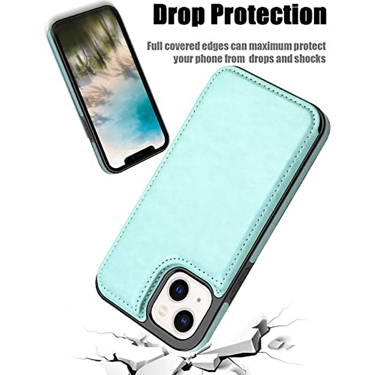 MMHUO for iPhone 13 Case Wallet Magnetic Back Flip Case for iPhone 13 Case for Women Girls with Card Holder Protective Case Phone Case for iPhone 13 6.1 Inches (2021),Mint
