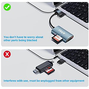 Vanja USB SD Card Reader, 2 in 1 Memory Card Reader SD Card to USB Adapter, for Camera SD, SDXC, SDHC, MMC, RS-MMC, Micro SD, Micro SDXC, Micro SDHC, UHS-II and UHS-I Cards