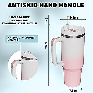 Dapperlin 40oz Stainless Steel Vacuum Insulated Tumbler with Lid and Straw for Water, Iced Tea or Coffee, Smoothie and More (Powder Blusher)