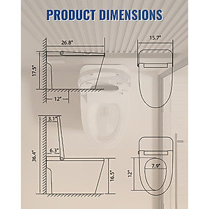 LW Smart Toilet with Bidet Built in, One Piece Elongated Modern Bidet Toilet w/Pump-Assisted Auto Flush, Foot Sensor, Heated Seat, Warm Water & Dryer, LED Display, Night Light, Built-in Water Tank