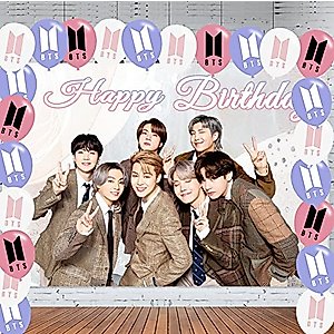 BTS Bangtan Boys Birthday Party Decoration, BTS Party Photo Background 5 x 3 FT and 24Pcs BTS Balloon, BTS Merch Party Backdrop Supplies for Army, Fans