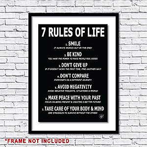 7 Rules of Life Motivational Poster – Printed on Premium Cardstock Paper – Sized 11.7 x 16.5 Inch - Perfect for Bedroom, Home Office, College Dorm or Classroom - Inspirational Wall Art to Change your Mindset for Growth