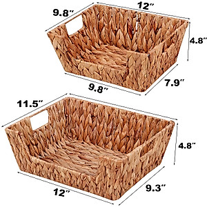 Water Hyacinth Baskets Wicker Baskets for Storage Pantry Baskets Organizing,Toilet Paper Basket with Built-in Handles,Handwoven Wicker Baskets for Shelves Storage,Set of 2 Pcs