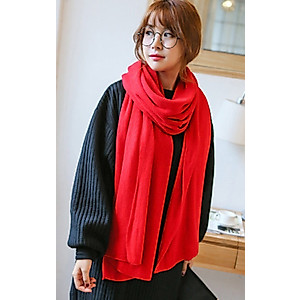 Wander Agio Womens Warm Long Shawl Winter Upset Large Scarf Pure Color Red