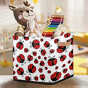 Animal Ladybugs Storage Cube Basket 13x13 Foldable Storage Organizer Container with Handle for Shelves Closet Bedroom Home Decor