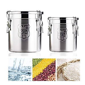 304 Stainless Steel Airtight Canister for Kitchen, Rice Cereal Grain Canisters Container, Metal Kitchen Rice Oil Storage Bucket for Household Kitchen Food w/Handles+Lid (Silver-12L)