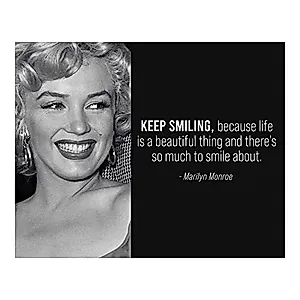 Marilyn Monroe Quotes-"Keep Smiling-Life Is A Beautiful Thing"-Inspirational Wall Art -10x8" Retro Photo Print-Ready to Frame. Motivational Home-Office-Studio-Cave Decor! Great Vintage Gift for Fans!