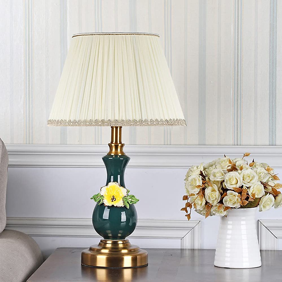 Creative Glazed Ceramic Table Lamp American Pastoral Bedroom Bedside Lamp Large Table Lamps for Living Room Coffee Table Desk Lamp Desk Night Lamp