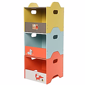 labebe - Storage Bins, Toy Wooden Storage Cubes Box, Kid Toy Organizer and Storage for 1-5 Years Old, 3 Toy Stacking Bins, Cube Useful Stackable Storage Bins, Toy Box Container as Birthday Gift - Fox